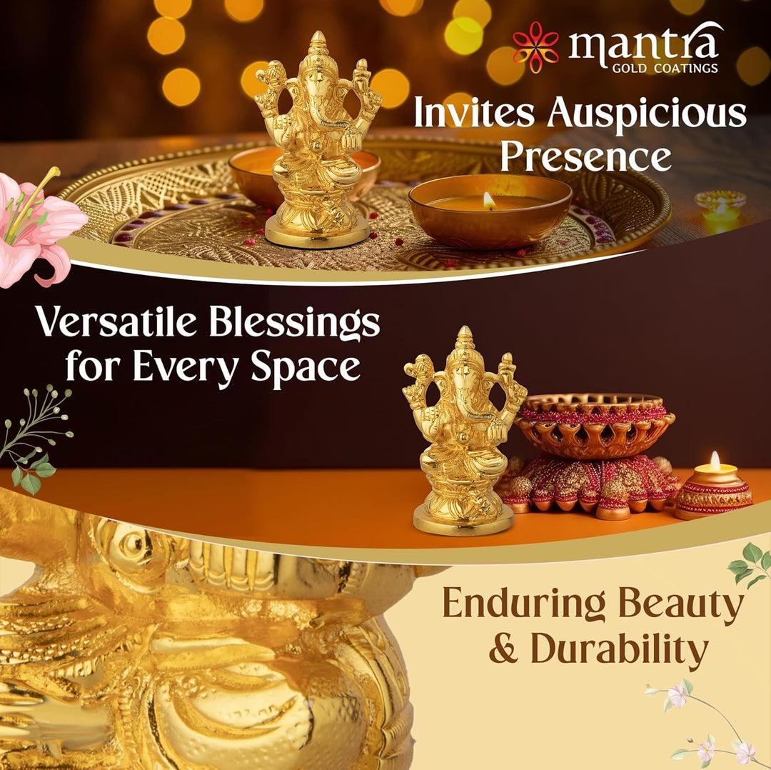 MANTRA DIVIT Pure Brass Vinayagar Ganesha Idol (24K Gold Plated, 3.2 ...